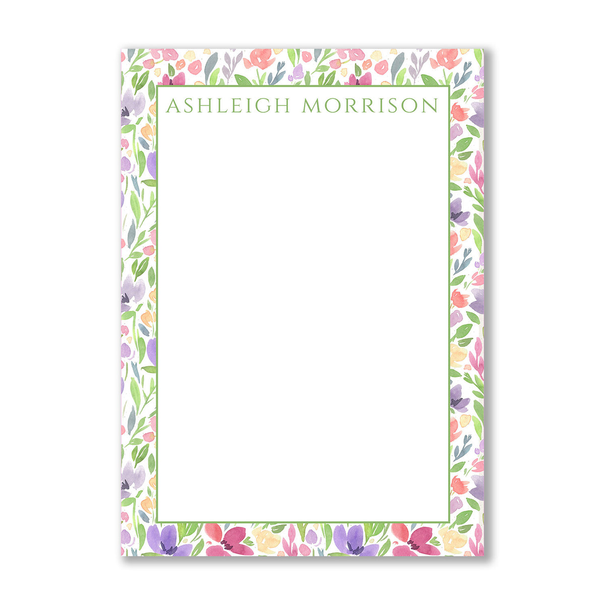 Spring Flowers Notepad with Green Block Name – Ellington Paper Company